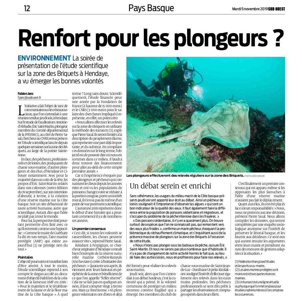 Un nouvel article Sud Ouest : Renfort pour les plongeurs – CODEP 64